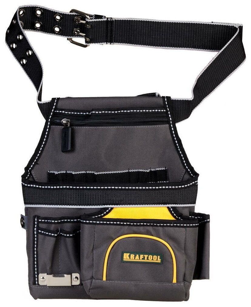 Сумка KRAFTOOL ″INDUSTRIE″ поясная с ремнем, 9 карманов, петля для крепления рулетки (38743)