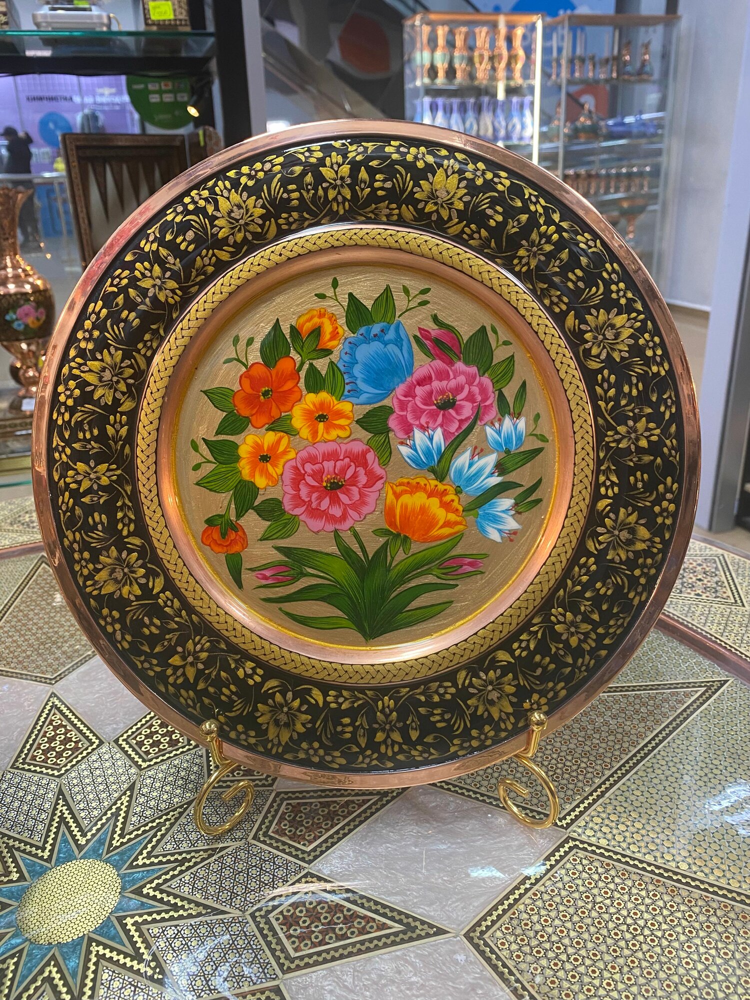 Тарелка Персидский базар "Ташир Иран", ручная работа, медь, диаметр 27 см