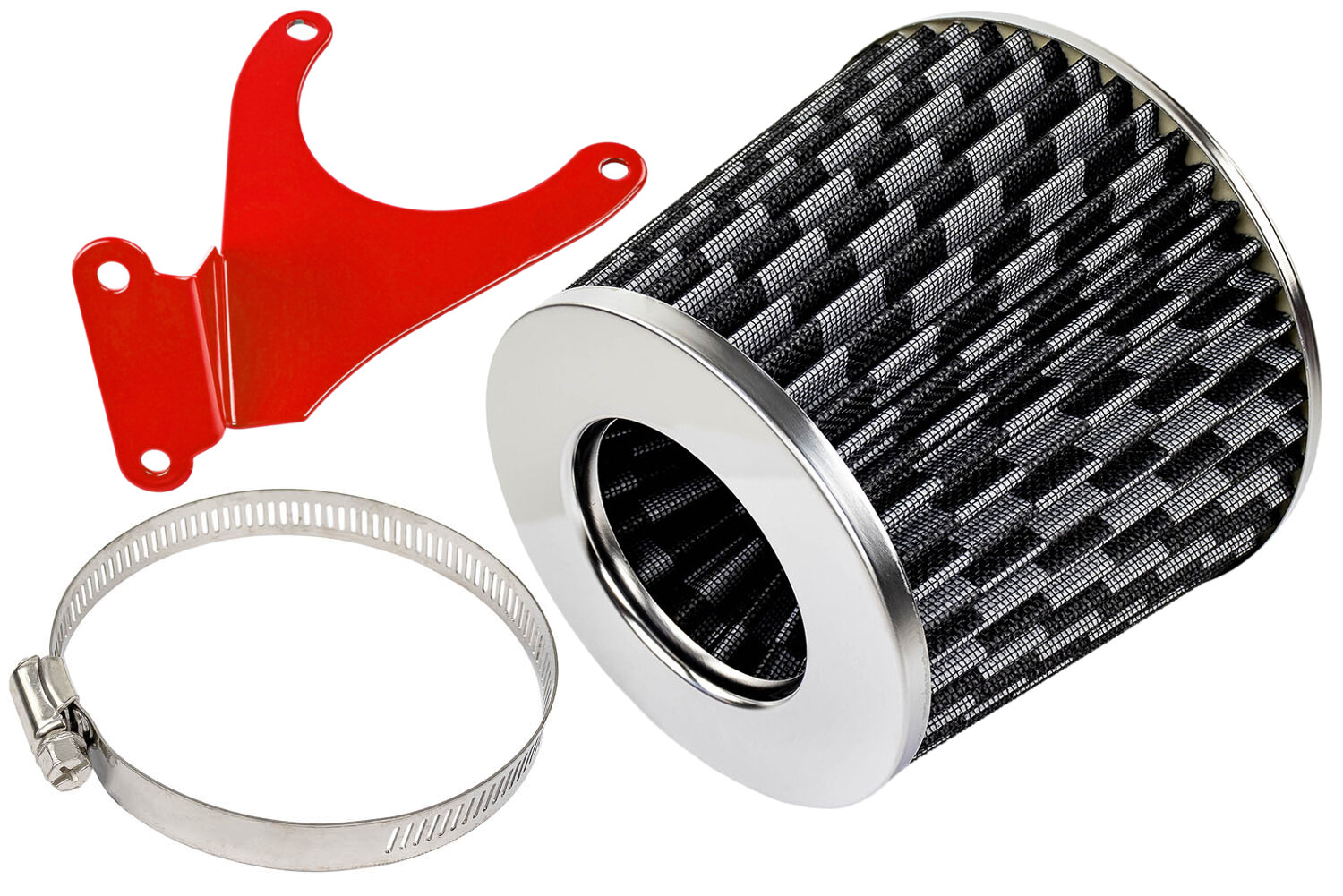 Воздушный фильтр нулевого сопротивления MR под карбон с красным кронштейном Sal-Man для 16-клапанных ВАЗ 2110-2112, 2113, 2114 (Супер-Авто), Лада Гранта, Гранта FL, Калина, Калина 2, Приора