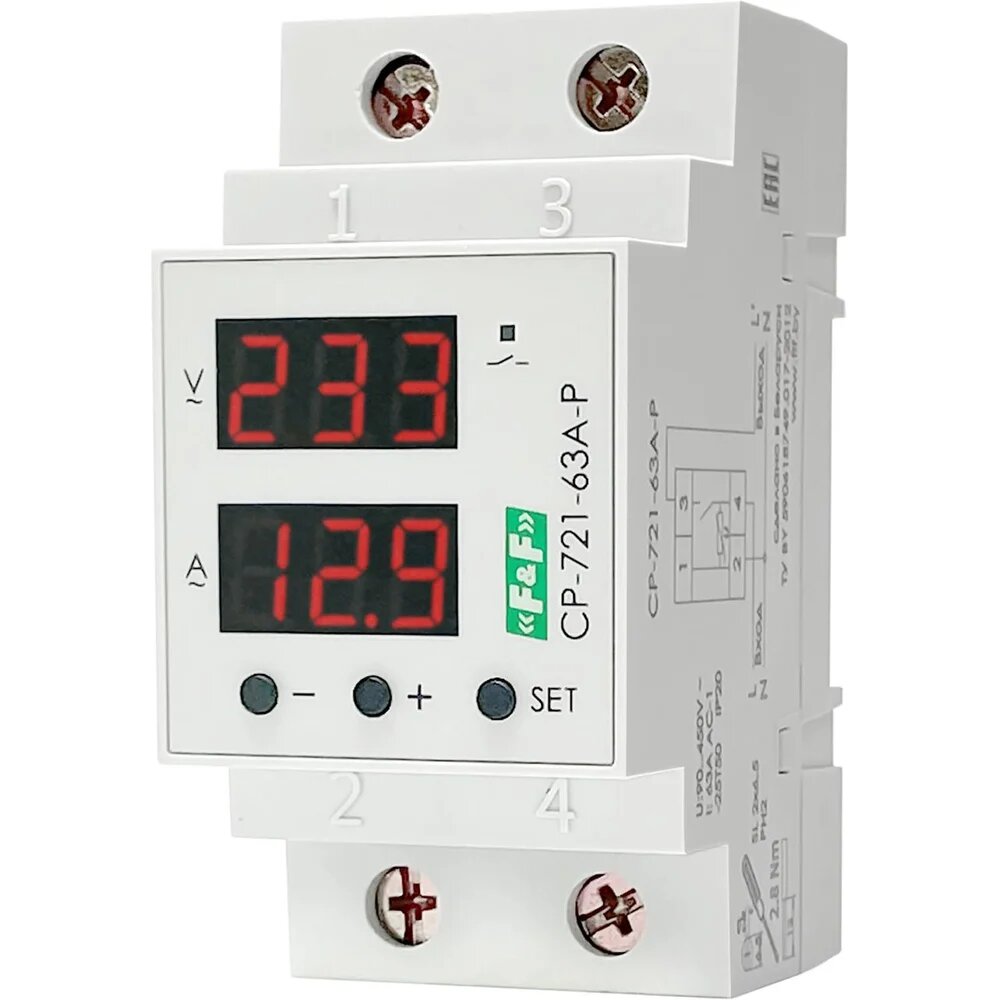 Реле контроля напряжения Евроавтоматика F&F CP-721-63A-P EA04.009.027, для защиты электроустановок