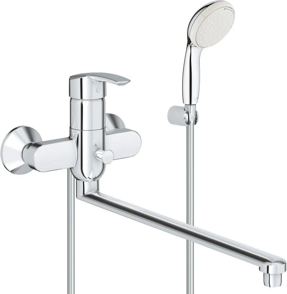Смеситель с длинным изливом для ванны Grohe Multiform 3270800A с душевым гарнитуром, поворотный, латунный, хром, глянцевый, смеситель для ванны с душем, рычажный, с настенным держателем
