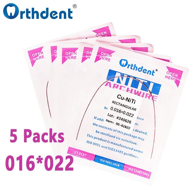 Orthdent CuNiTi прямоугольные дуги 016x022, 5 шт