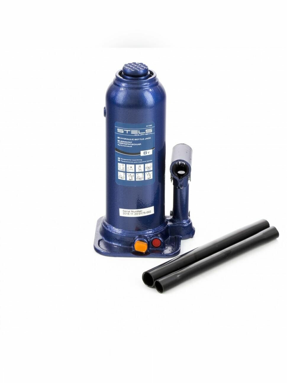 Домкрат гидравлический бутылочный, 8 т, h подъема 222-447 мм Stels