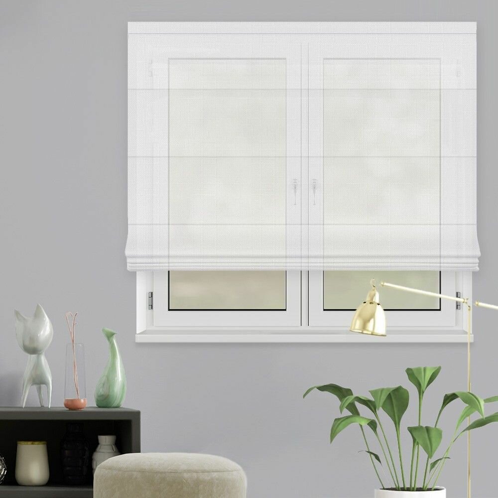 Римская штора тюль OLEXDECO "Мирта" Белый 140х170 см, с белым цепочным карнизом Мадрид