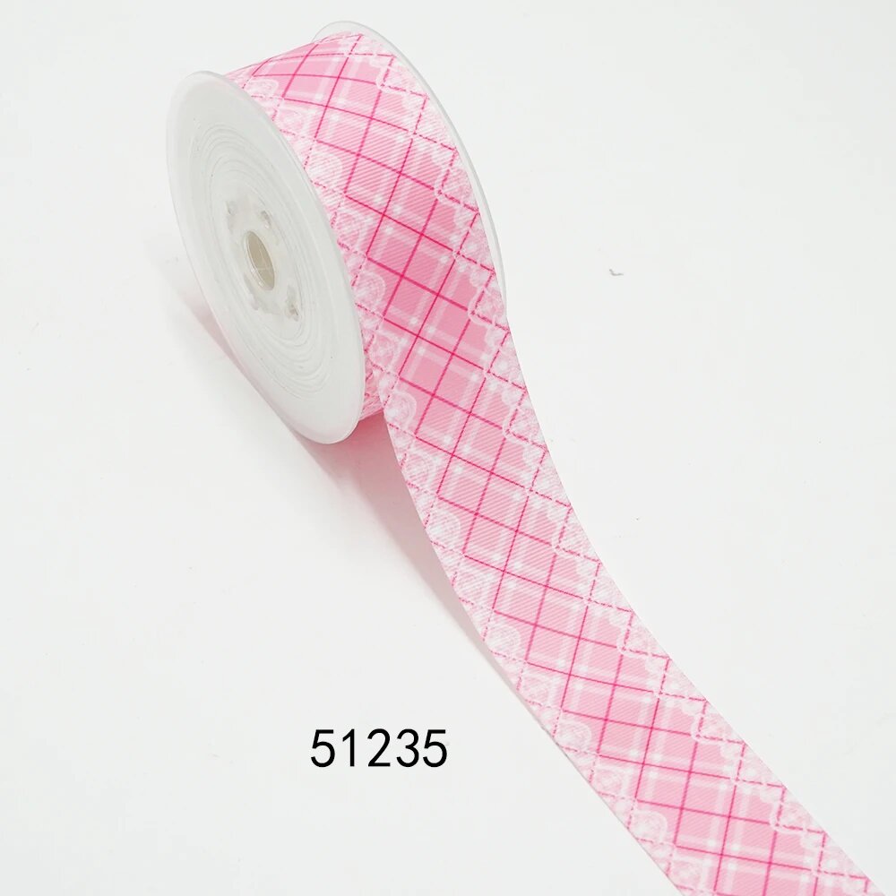 Розовая лента в клетку 25 мм grosgrain, 51235