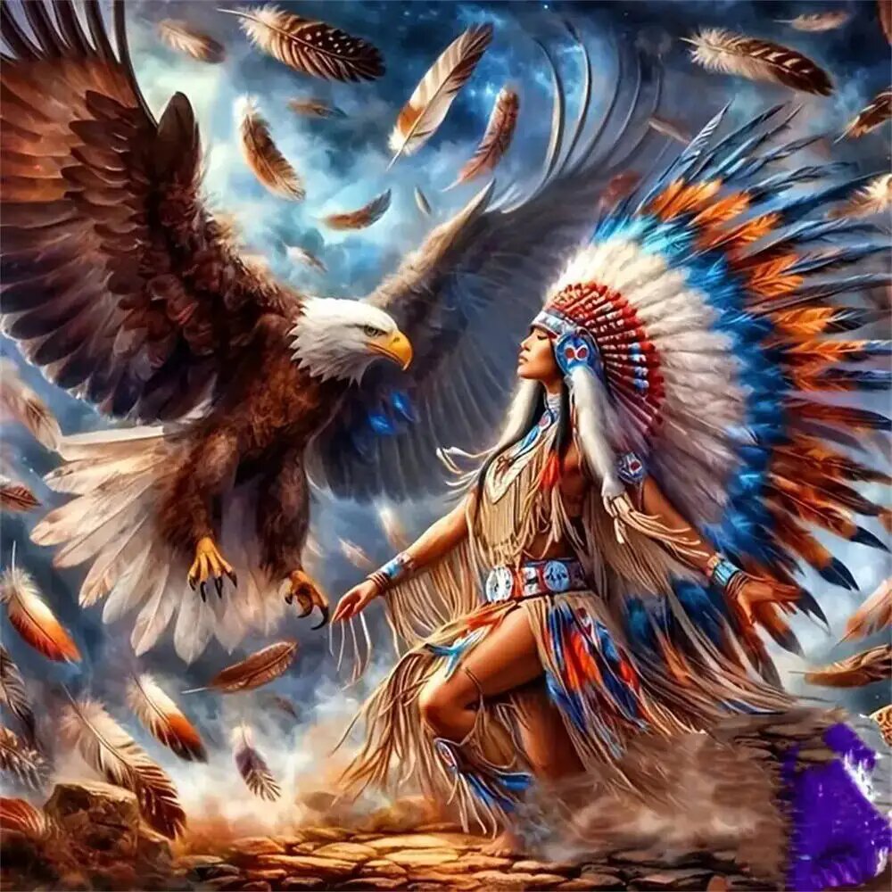 Huacan 5D алмазная живопись девушка портрет орел животное полная круглая алмазная мозаика украшение дома