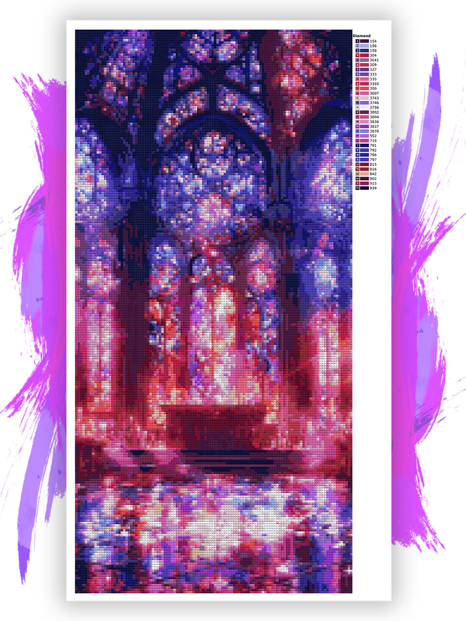 Алмазная мозаика без подрамника - вышивка Цветной витраж 30 х 60 см