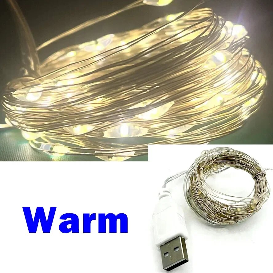 USB медная проволока светодиодные гирлянды Warm White, 1m-10LED