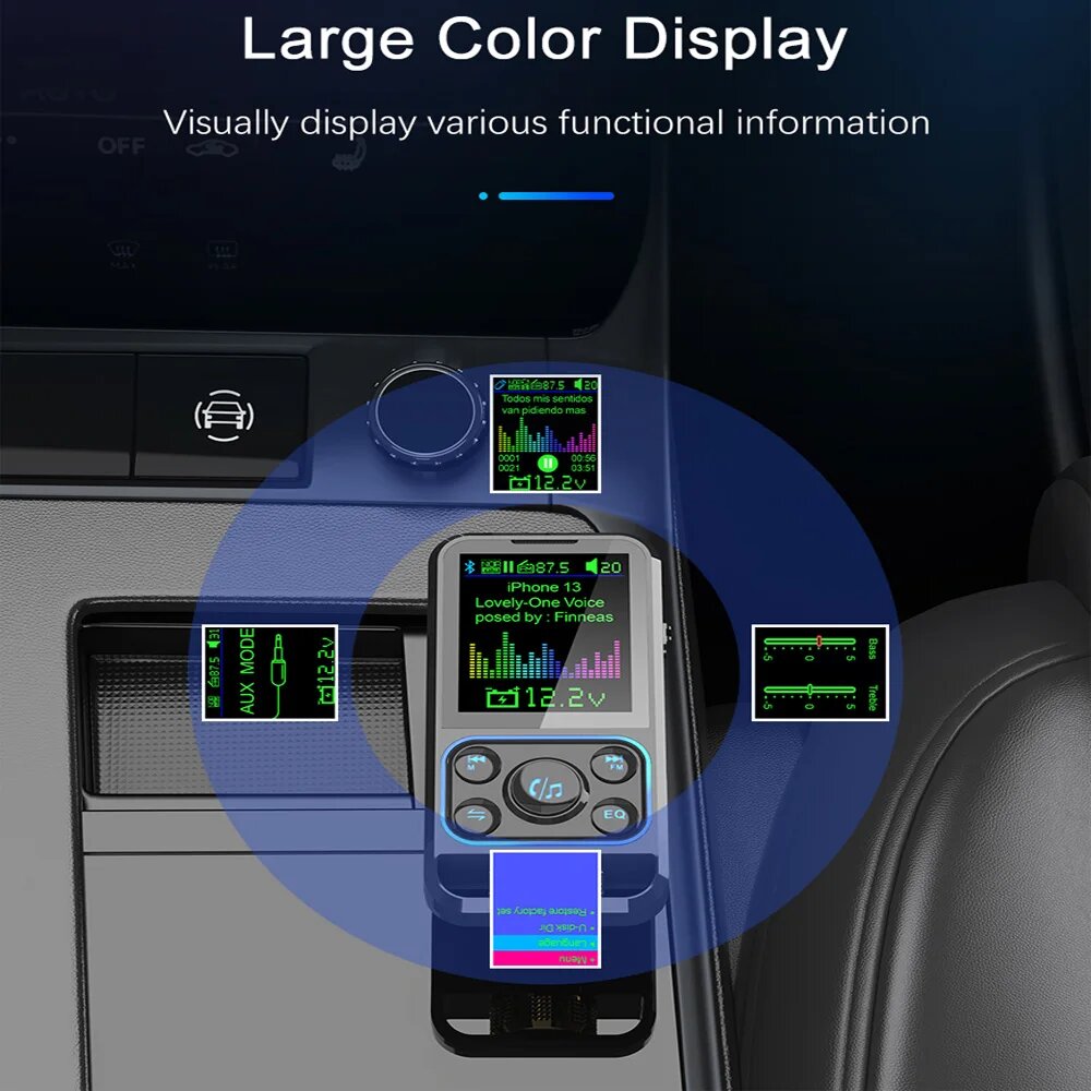Новый цветной дисплей Bluetooth FM-передатчик беспроводной Автомобильный FM-модулятор mp3-плеер автомобильный комплект громкой связи QC3.0 автомобильное зарядное устройство