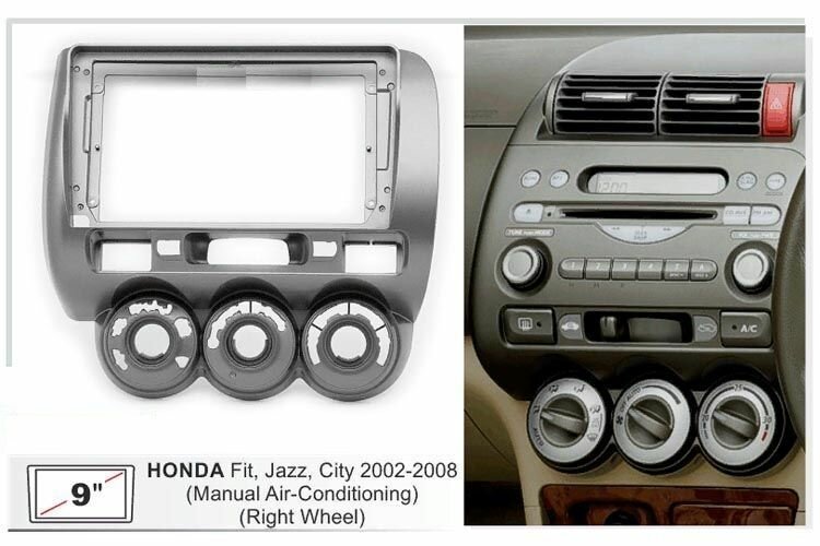 Переходная рамка для магнитолы + провода для подключения HONDA Fit, Jazz, City 2002-2008, (Цвет: серый, 9 дюймов, правый руль)