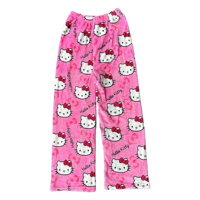 Милая фланелевая пижама Sanrio Hello Kitty, штаны для аниме, разноцветные теплые, женские, повседневные, модные, домашняя одежда, подарок для девочек, Size, M(40-45kg)