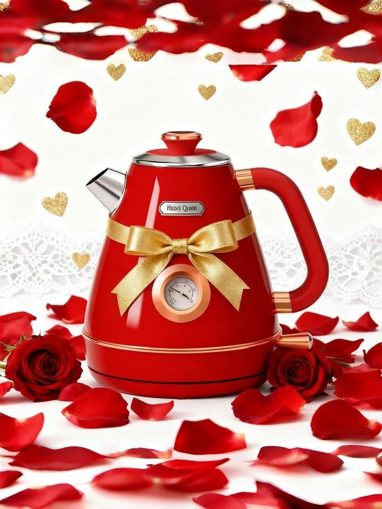 Электрический чайник с термометром, нержавеющая сталь, 1,7л, красный
