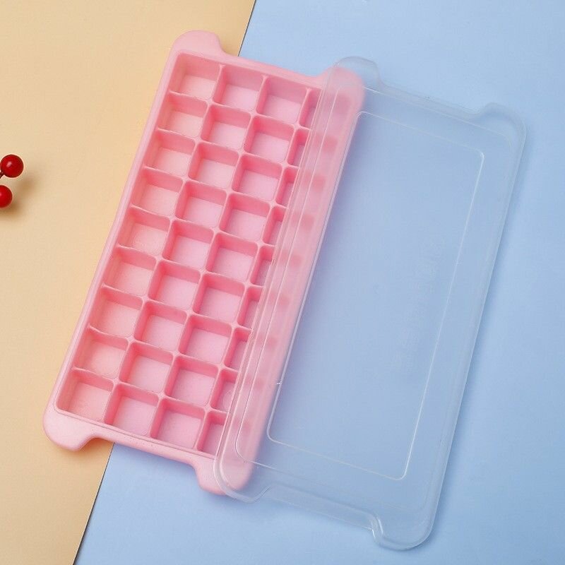 Форма силиконовая для льда кубики с крышкой/Контейнер для льда/Органайзер для холодильника 36 ячеек, цвет розовый