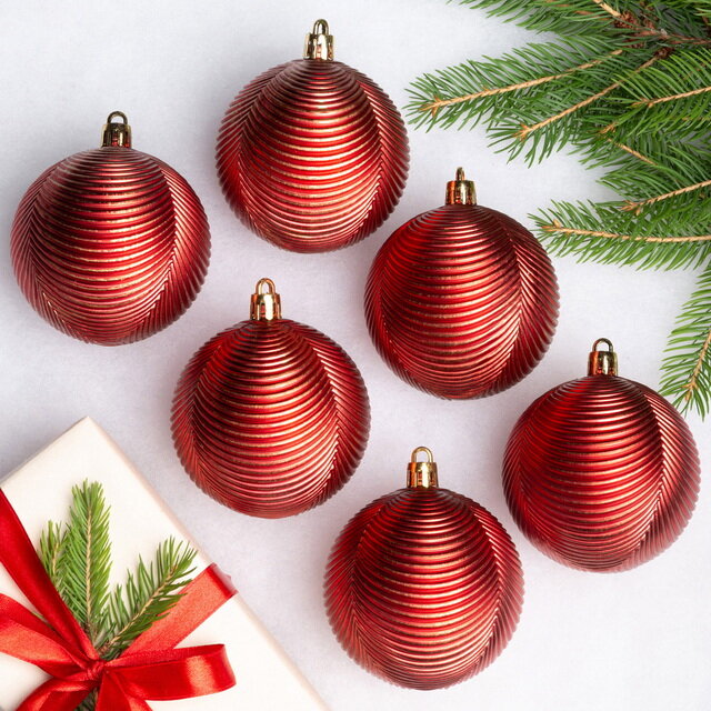 Елочные шары Fattura Coste - Antique Red 7 см, 6 шт, пластик, Winter Deco, 1000527