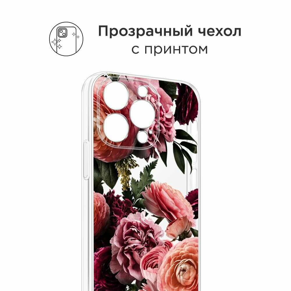 Чехол на Apple iPhone 6 / Айфон 6 с принтом "Бордовые винтажные цветы", прозрачный — фото 1
