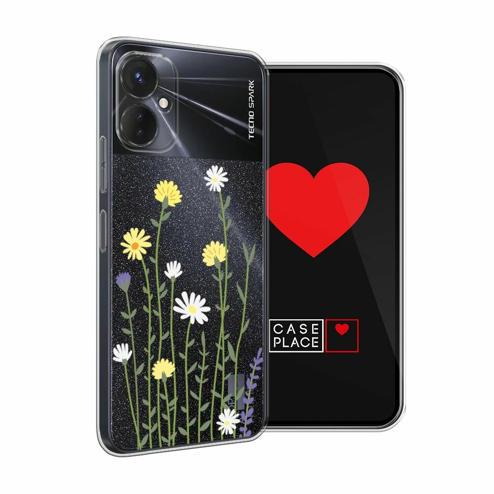 Чехол на Tecno Spark 9 Pro / Техно Спарк 9 Про с принтом "Пучок полевых цветов", прозрачный — фото 1