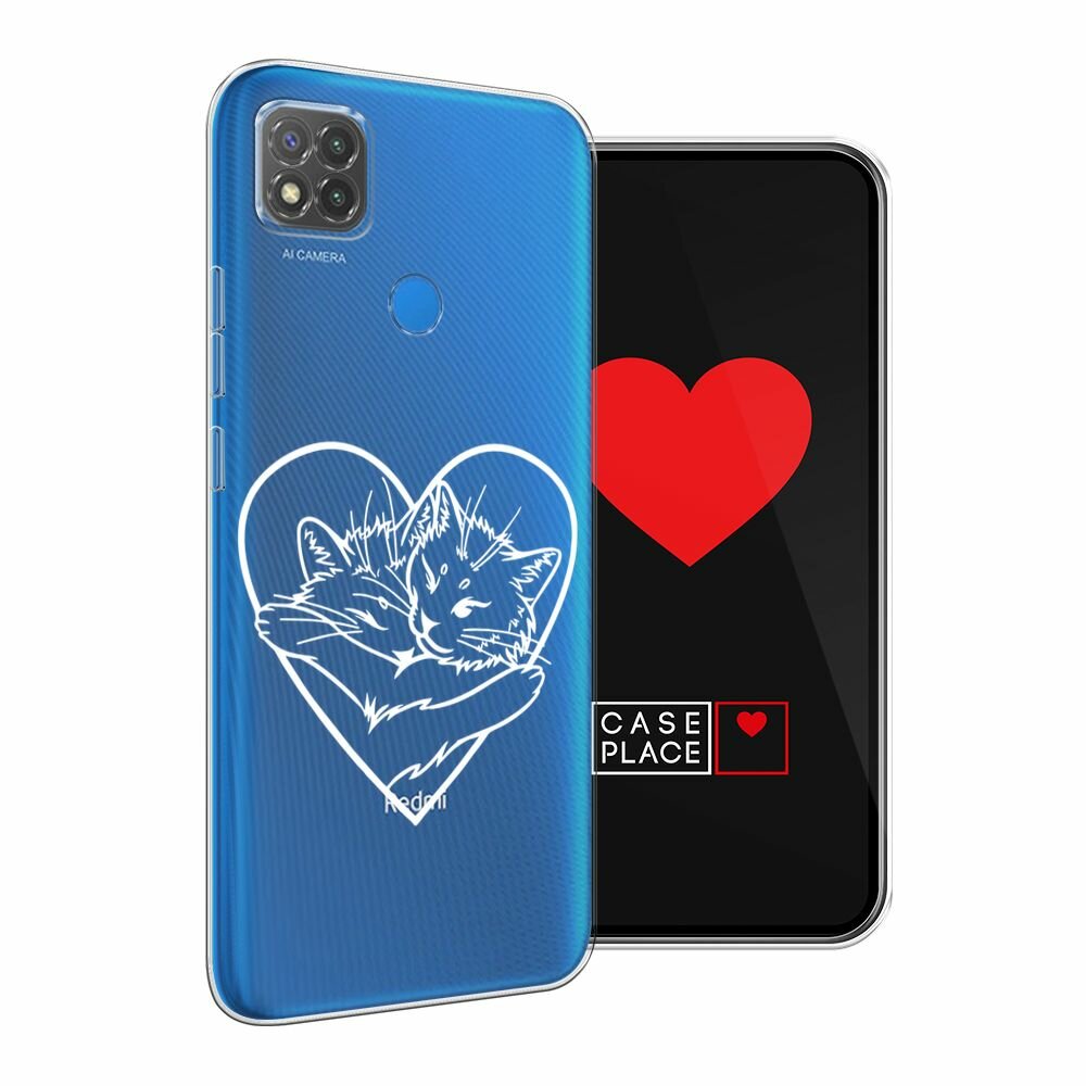 Чехол на Xiaomi Redmi 9C / Сяоми Редми 9C с принтом "Влюблённые котики рисунок 2 - 14 февраля", прозрачный — фото 1