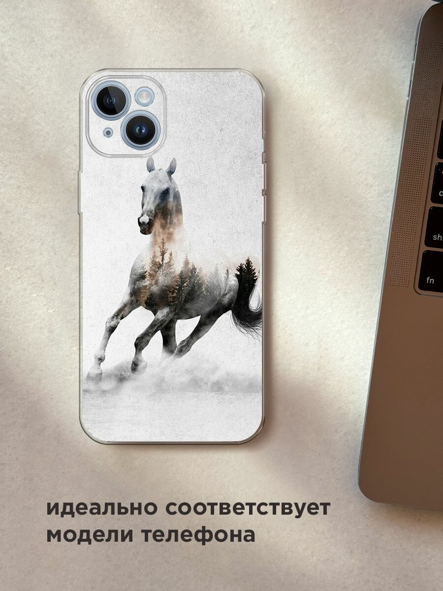 Силиконовый чехол на Apple iPhone 14 / Айфон 14 с принтом "Лошадь лес" — фото 1
