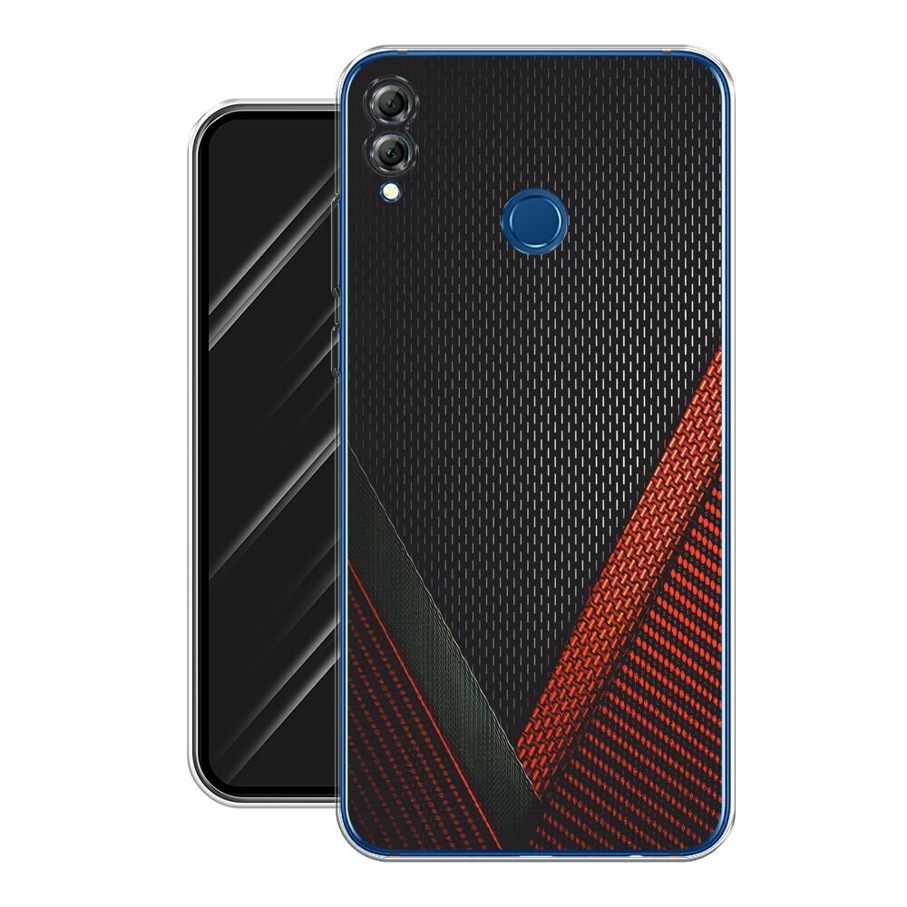 Силиконовый чехол на Honor 8X / Хонор 8Х с принтом "Красный карбон" — фото 1