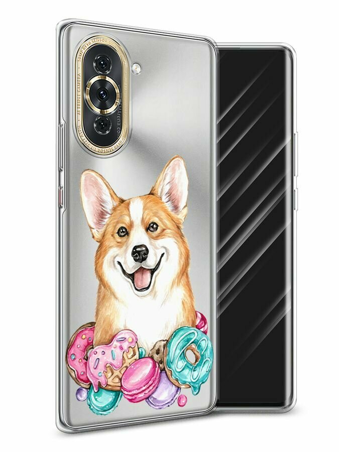 Чехол на Huawei Nova 10 / Хуавей Нова 10 с принтом "Корги и сладости", прозрачный