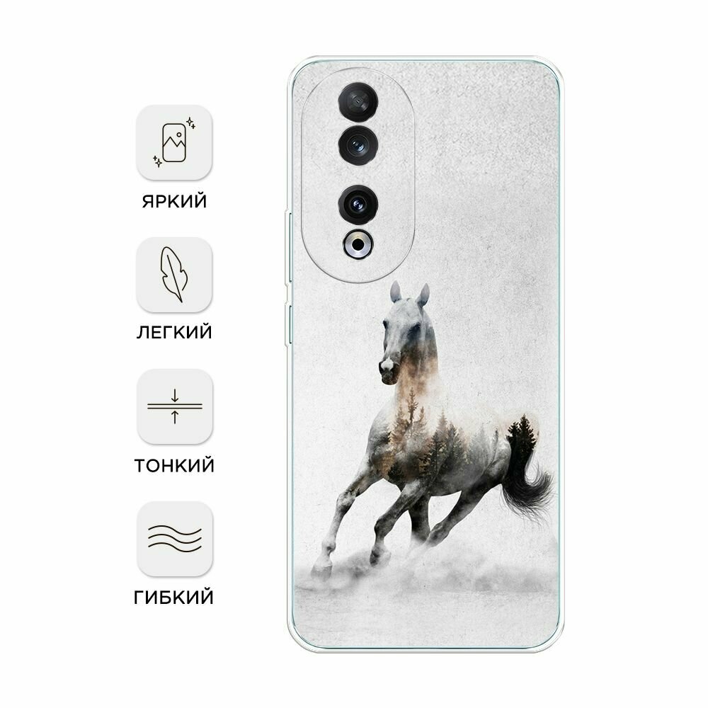 Силиконовый чехол на Honor 90 / Хонор 90 с принтом "Лошадь лес" — фото 1