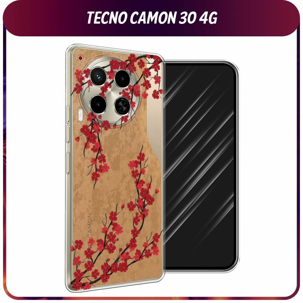 Чехол на Tecno Camon 30 4G / Текно Камон 30 4G с принтом "Красная сакура", прозрачный