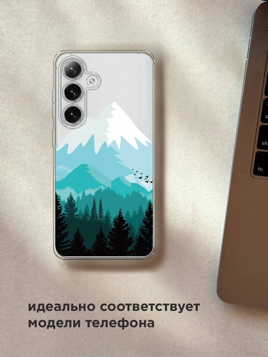 Чехол на Samsung Galaxy S24 / Самсунг S24 с принтом "Синяя снежная гора", прозрачный — фото 1
