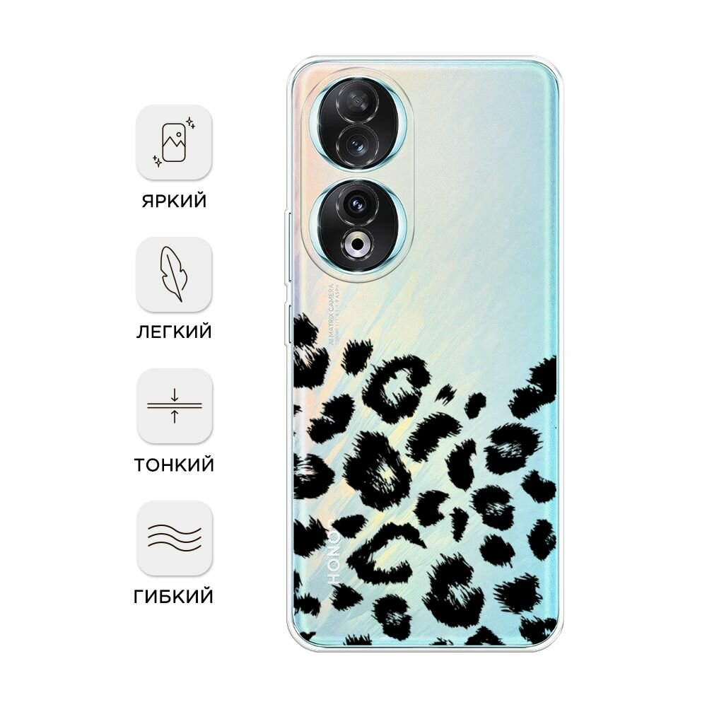 Чехол на Honor 90 / Хонор 90 с принтом "Окрас леопарда фон черный", прозрачный — фото 1