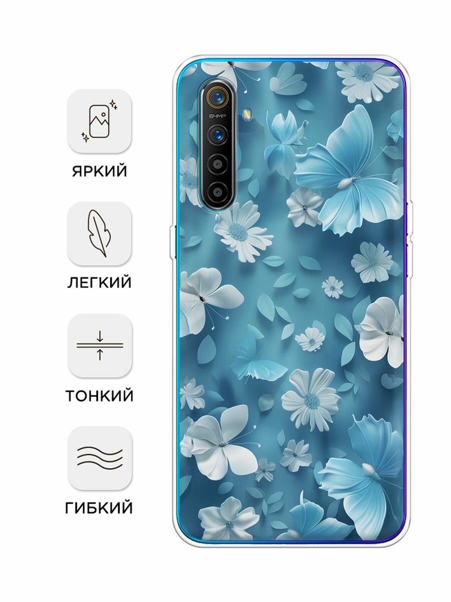 Чехол на Realme XT / Реалми XT с принтом "Голубые глазурные цветы" — фото 1