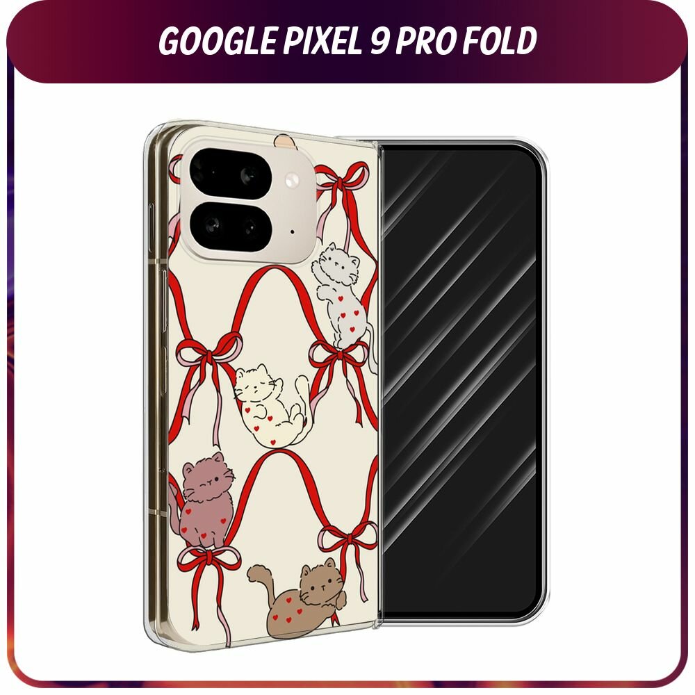 Чехол на Google Pixel 9 Pro Fold / Гугл Пиксель 9 Про Фолд с принтом "Котики в ленточках 1"