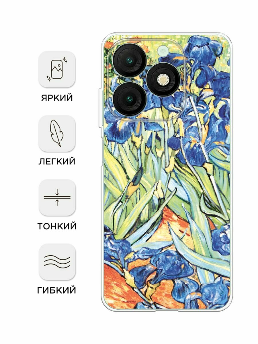 Силиконовый чехол на Itel A50 / Ител А50 с принтом "Ирисы Ван Гог" — фото 1