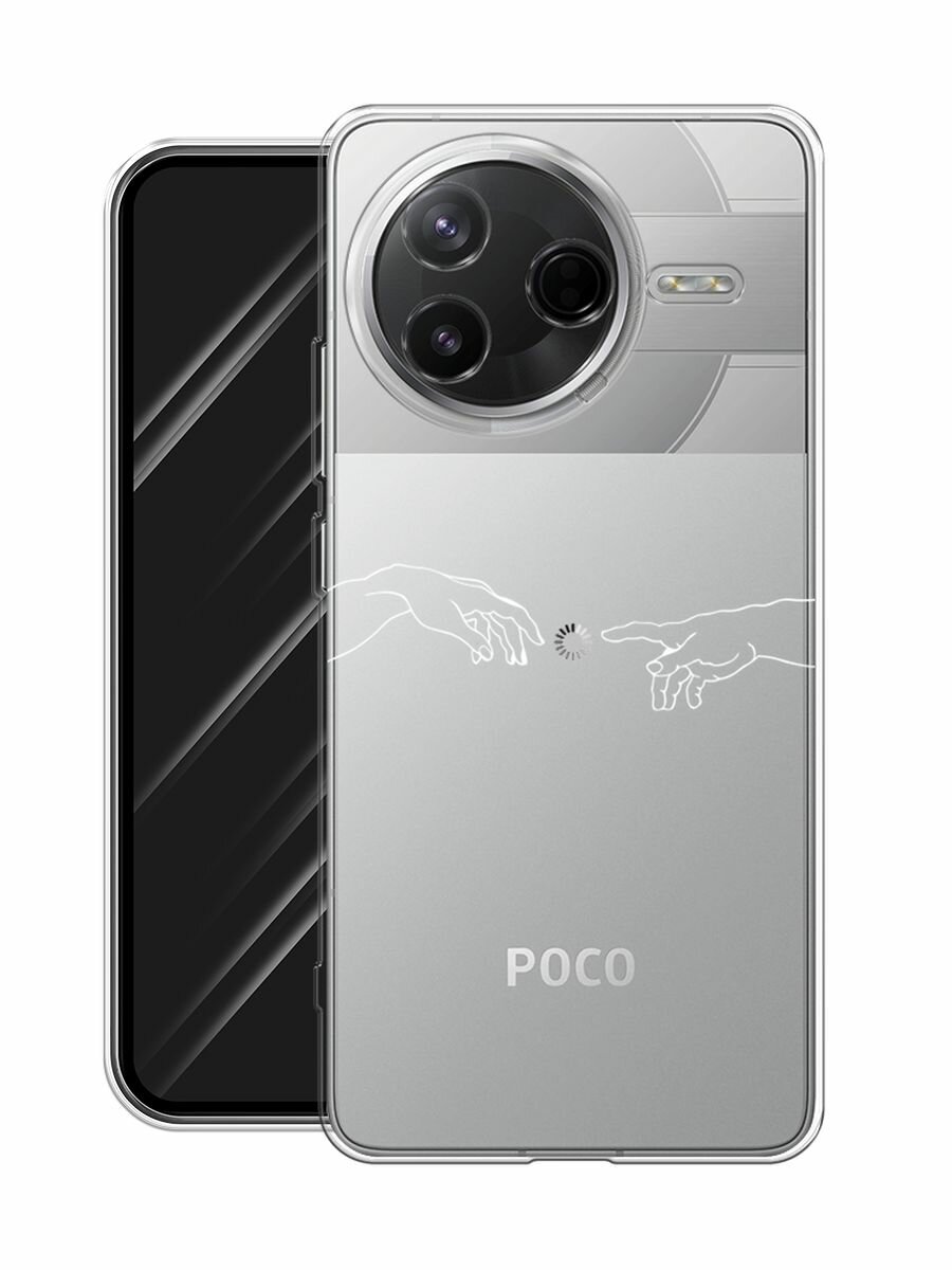 Чехол на Poco F7 Pro / Поко F7 Про с принтом "Загрузка творения", прозрачный — фото 1
