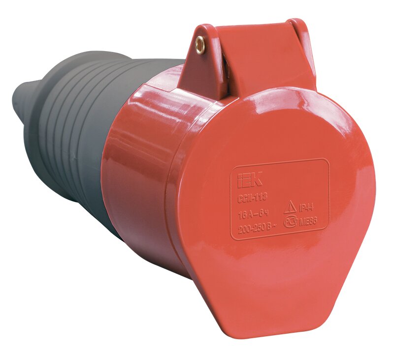 Розетка силовая (CEE) кабельная переносная IEK ССИ-225, 3Р+РЕ+N 32А, 380-415В, IP44, красный, пластик