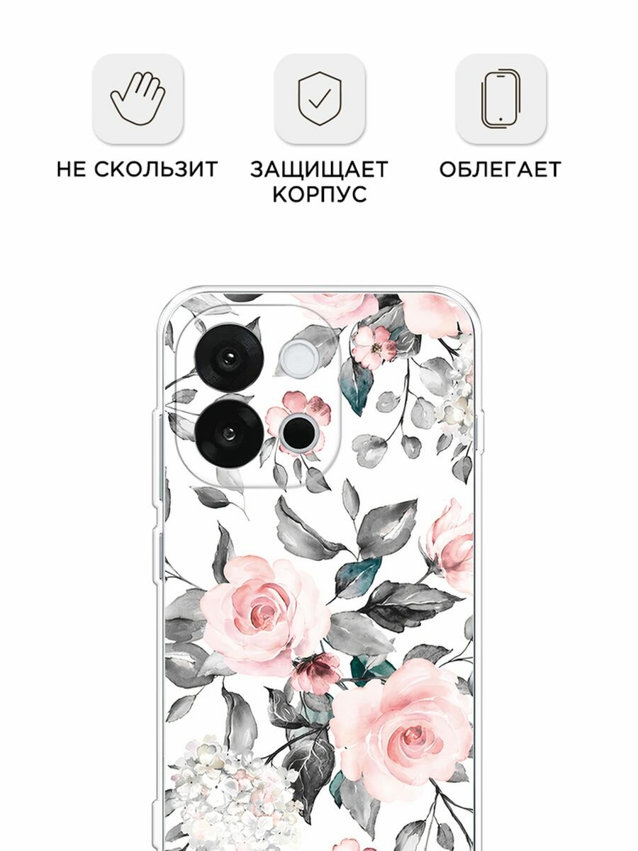 Чехол на OnePlus 13T / Ван Плас 13Т с принтом "Розы на белом" — фото 1
