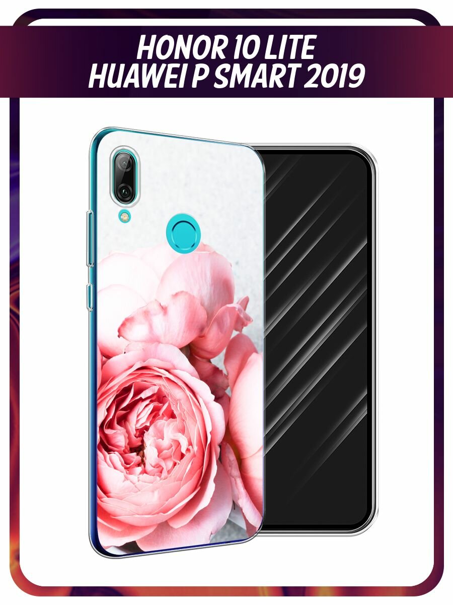 Чехол на Huawei P Smart 2019/Honor 10 Lite / Хуавей П Смарт 2019 с принтом "Пионы на белом"