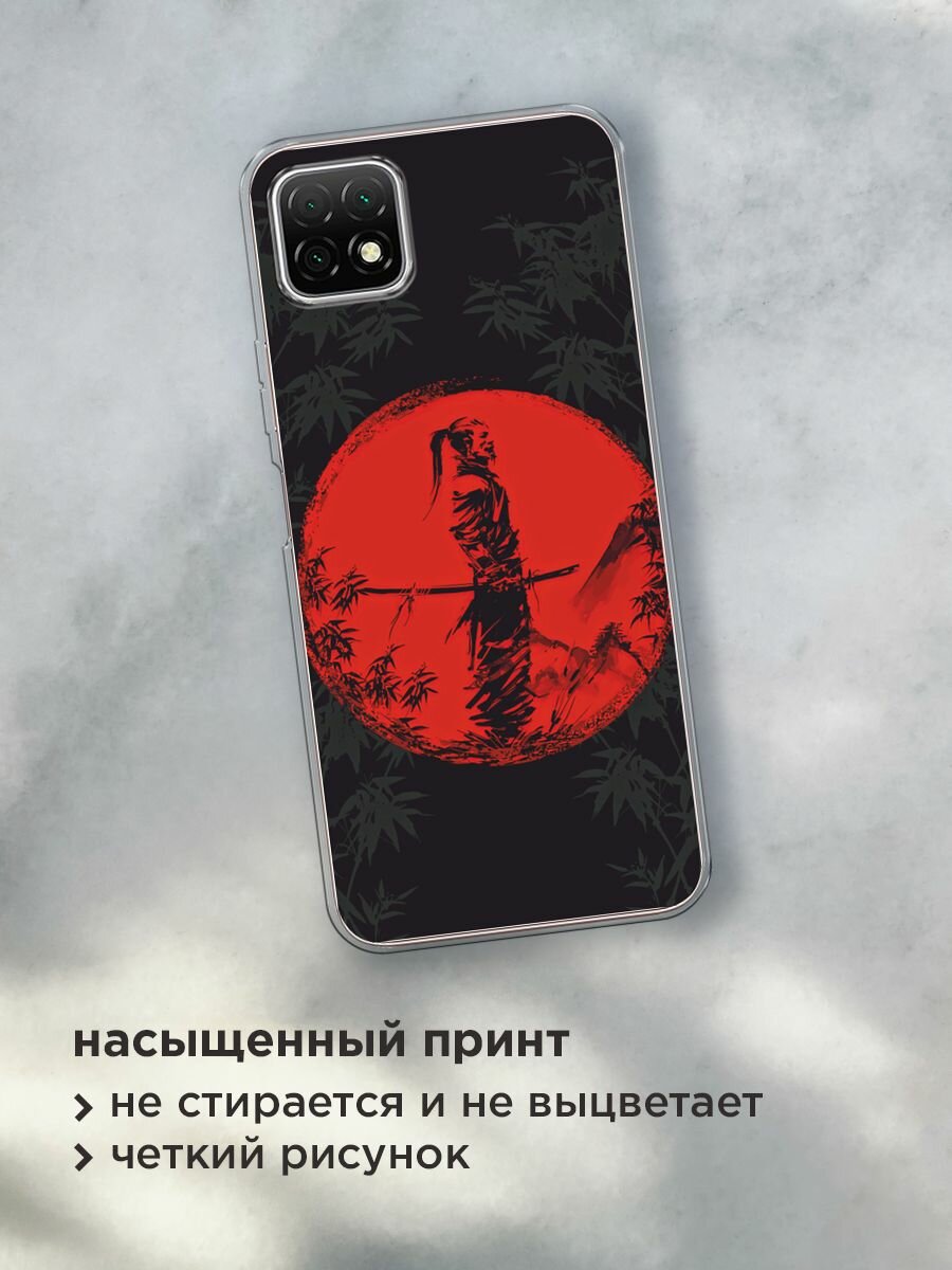 Чехол на Wiko T3 / Вико Т3 с принтом "Самурай на красном фоне" — фото 1