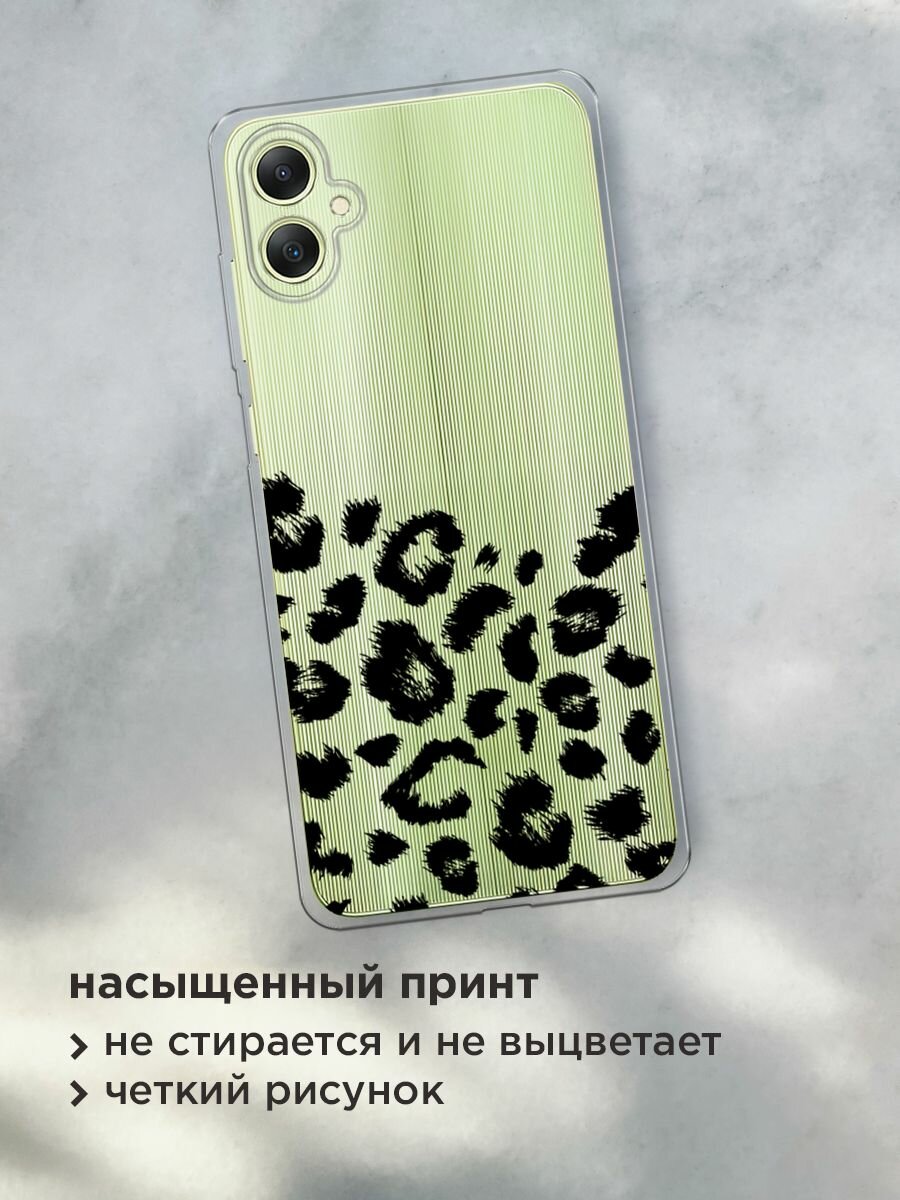 Чехол на Samsung Galaxy A06 / Самсунг Галакси А06 с принтом "Окрас леопарда фон черный", прозрачный — фото 1