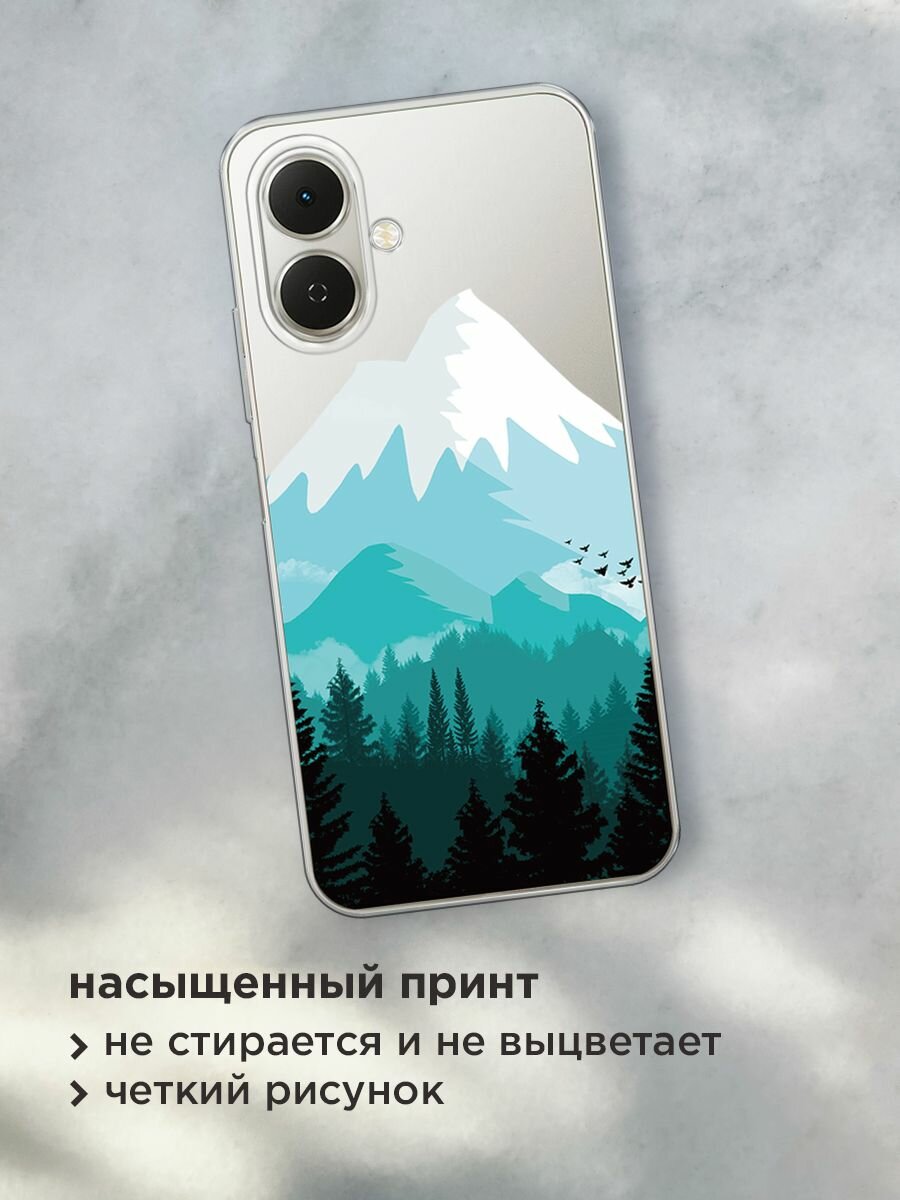 Чехол на Tecno Spark Go 2 / Текно Спарк Го 2 с принтом "Синяя снежная гора", прозрачный — фото 1