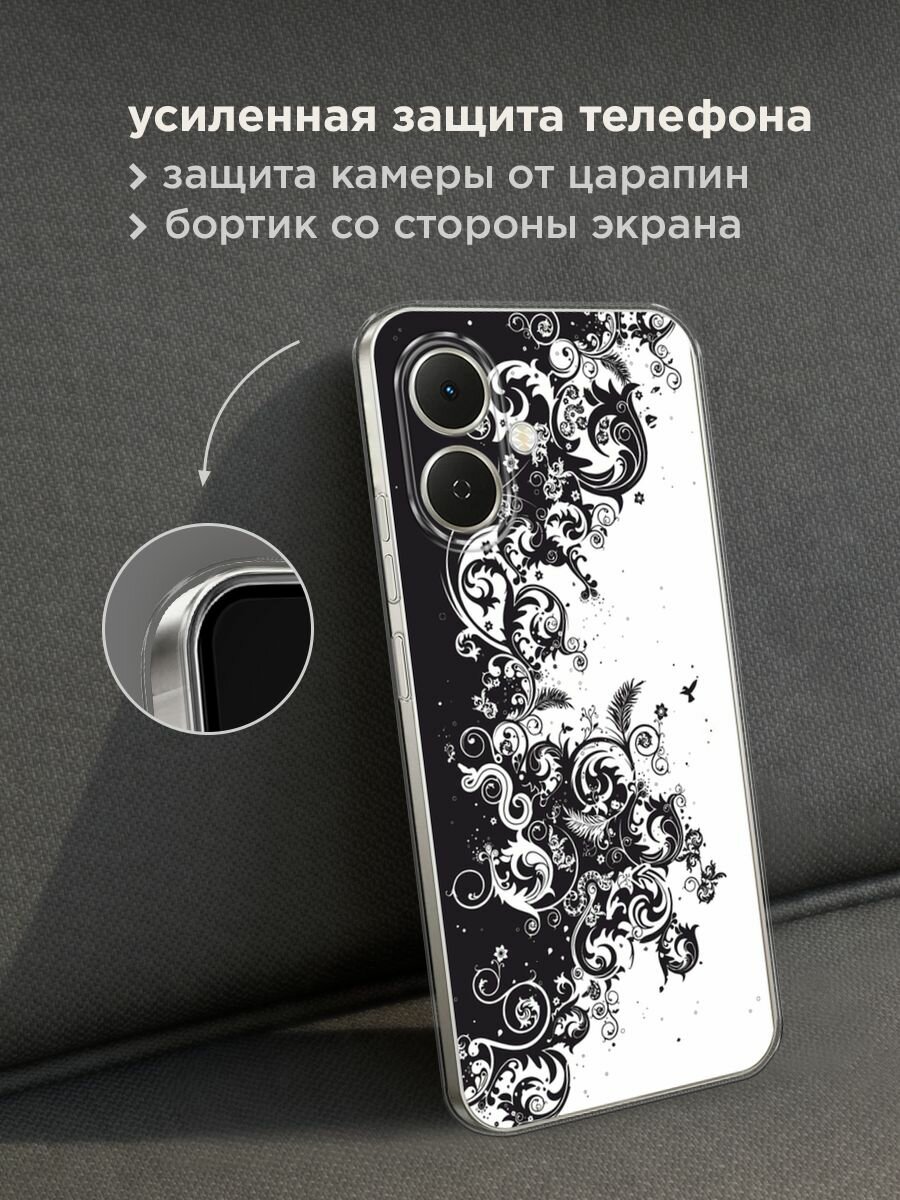 Чехол на Tecno Spark Go 2 / Текно Спарк Го 2 с принтом "Черно белый узор" — фото 1