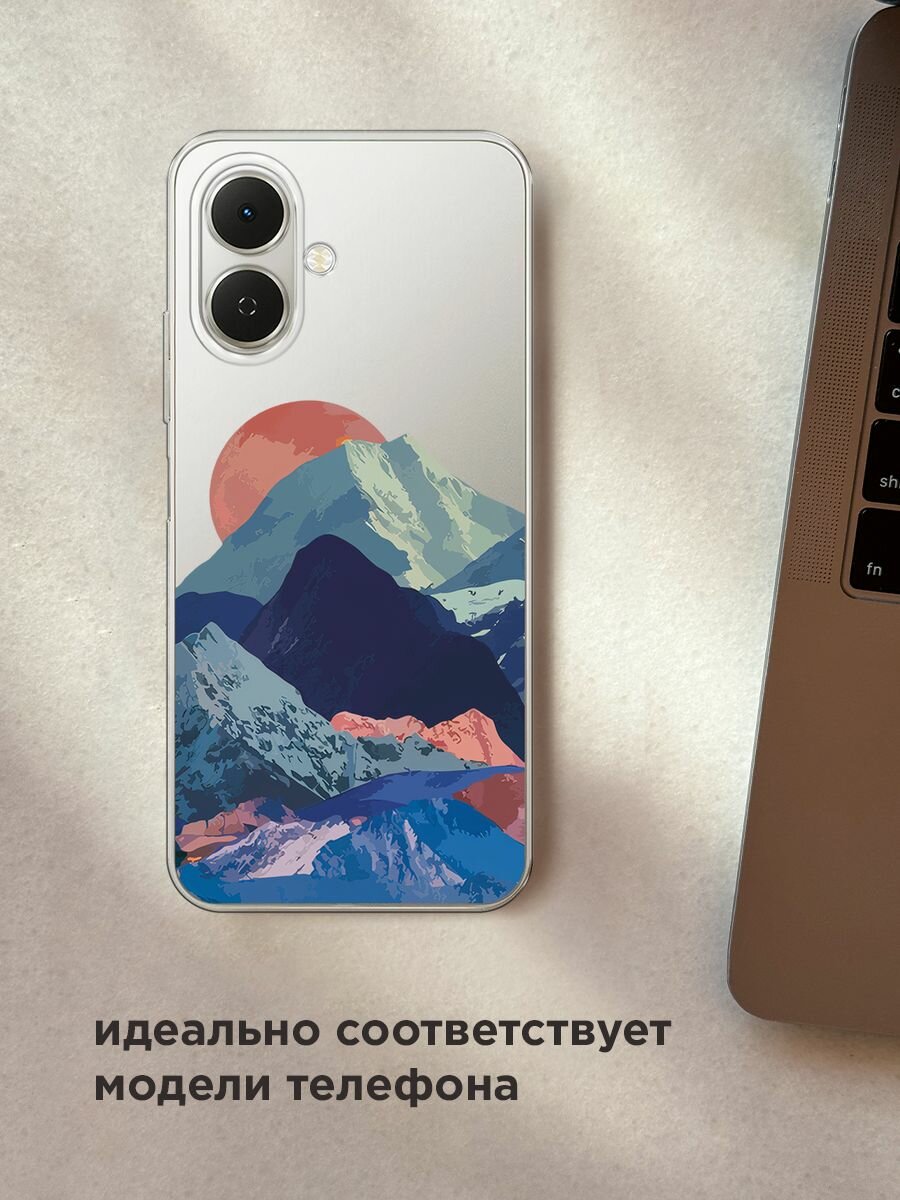 Чехол на Tecno Spark Go 2 / Текно Спарк Го 2 с принтом "Закат в снежных горах", прозрачный — фото 1