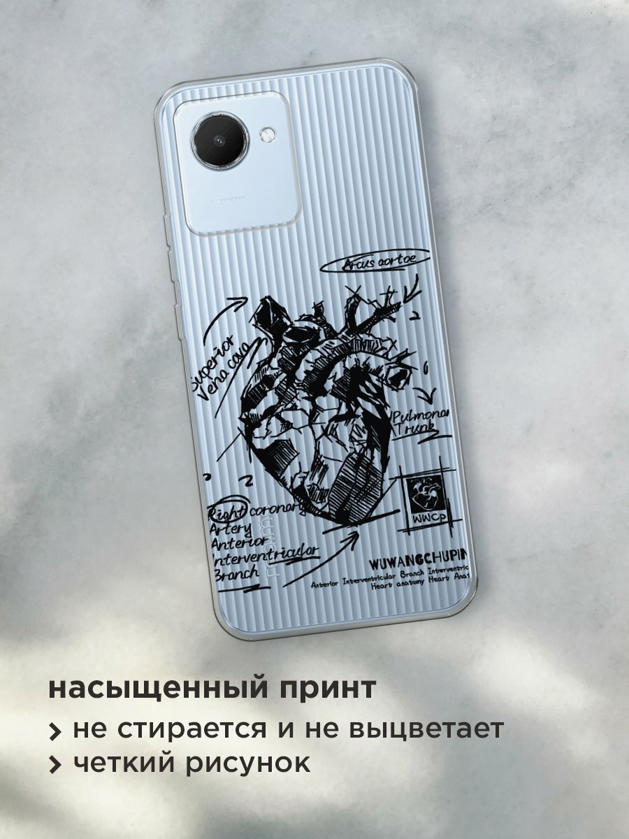 Чехол на Realme C30 / Реалми C30 с принтом "Анатомическое сердце 2", прозрачный — фото 1