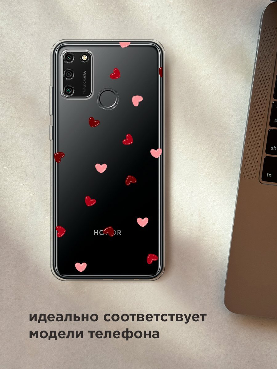 Чехол на Honor 9A / Хонор 9А с принтом "Бордовые сердечки 2" — фото 1