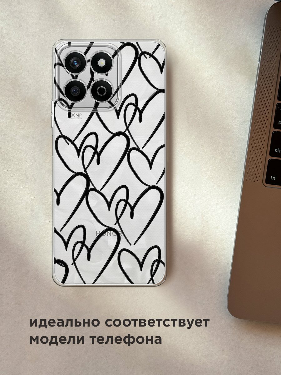 Чехол на Honor X7c / Хонор X7c с принтом "Hearts doodle black 1" — фото 1