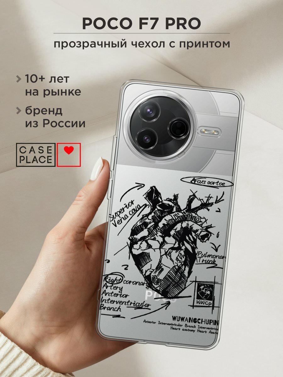 Чехол на Poco F7 Pro / Поко F7 Про с принтом "Анатомическое сердце 2", прозрачный