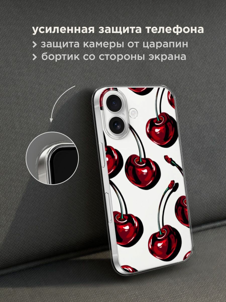 Чехол на Apple iPhone 17 / Айфон 17 с принтом "Сочные черешни", прозрачный — фото 1