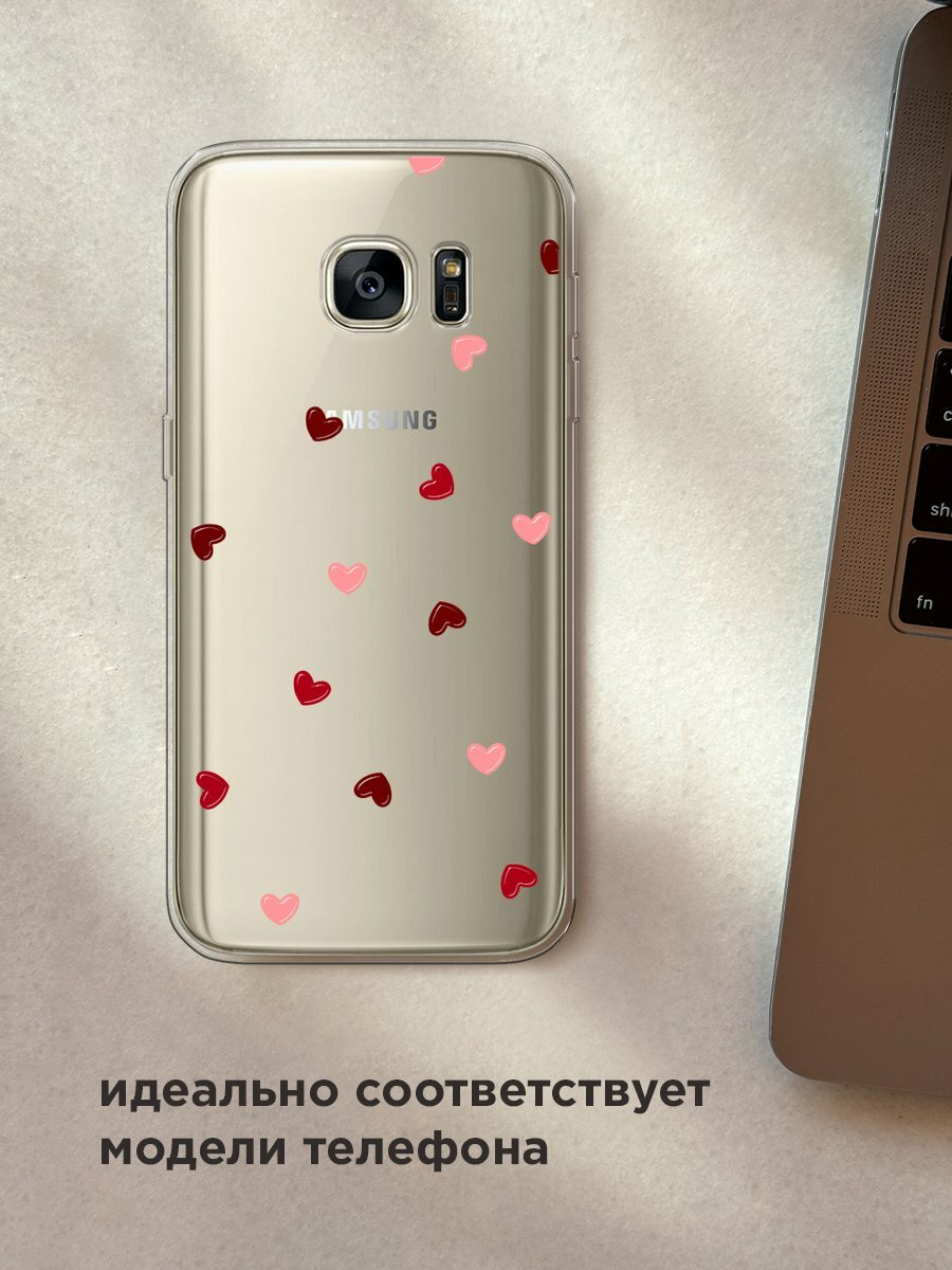 Чехол на Samsung Galaxy S7 / Самсунг Галакси С 7 с принтом "Бордовые сердечки 2" — фото 1