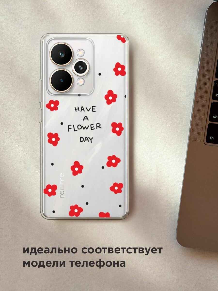 Чехол на Realme 15 Pro / Реалми 15 Про с принтом "Have a flower day 2", прозрачный — фото 1
