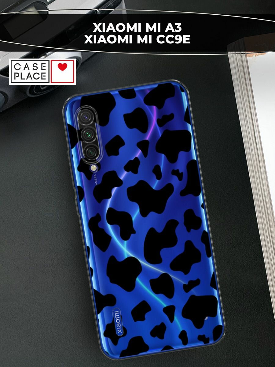Чехол на Xiaomi Mi CC9E/Mi A3 / Сяоми Mi CC9E/Mi A3 с принтом "Черные пятна коровы", прозрачный