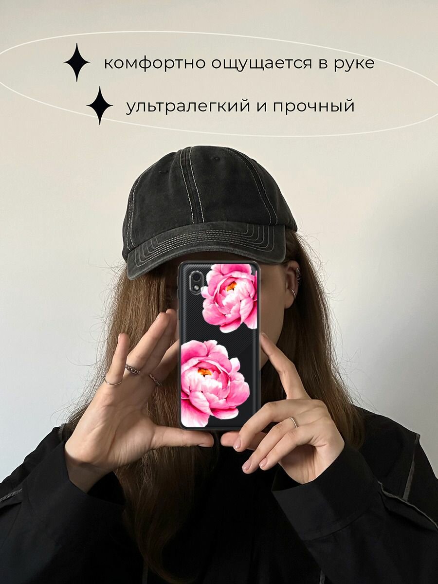 Чехол на Samsung Galaxy A01 Core / Самсунг Галакси А01 Core с принтом "Open peonies", прозрачный — фото 1