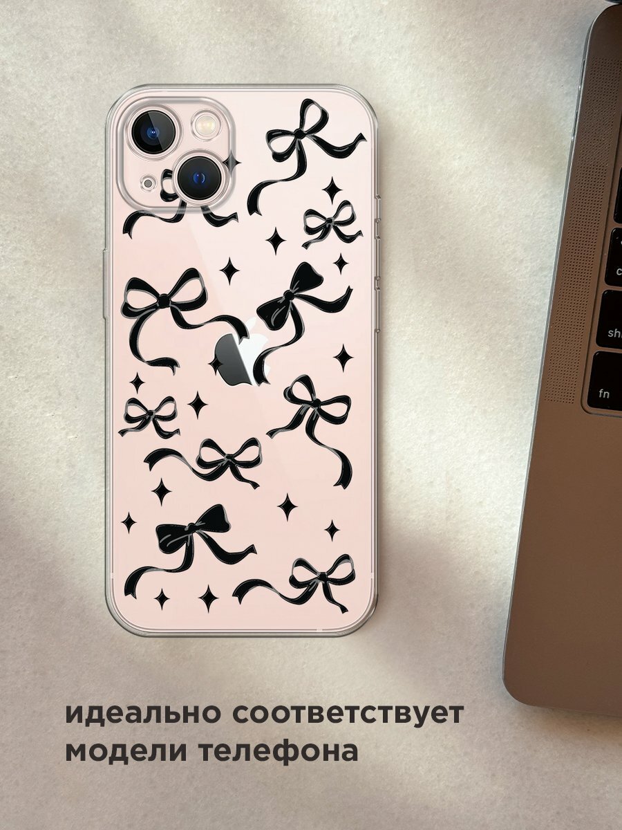Чехол на Apple iPhone 13 / Айфон 13 с принтом "Милые чёрные бантики 4" — фото 1